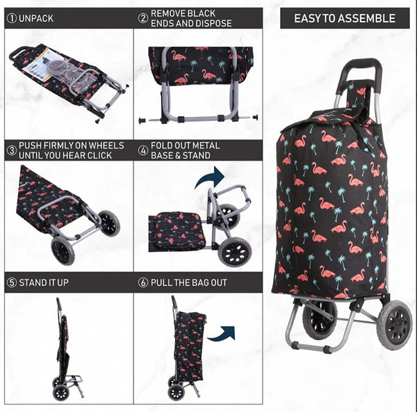 Hoppa 47 litre Lightweight Shopping Trolley - Flamingo pattern – Ability Superstore