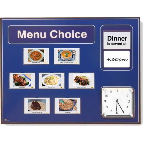 Picture Menu Board with Clock & Free Image Library - Various Colours ...